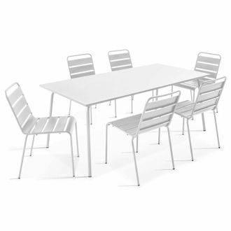 Oviala Oviala - Ensemble table de jardin et 6 chaises en m&eacute;tal blanc - Palavas