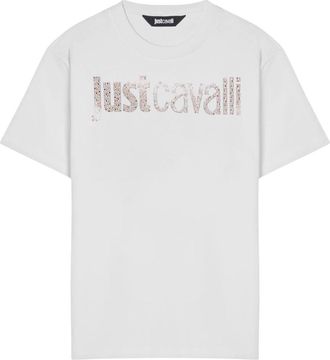 Just Cavalli Femme, Tops, Blanc, Taille: 42 FR T-shirt en coton avec logo