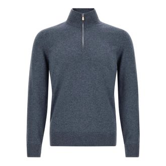 Brunello Cucinelli Kaschmirpullover mit halbem Rei&szlig;verschluss - - Knitwear - Herren - Blau - XL