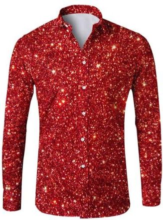 Generic Vetement Annee 80 Disco, D&eacute;guisement Hippie Homme, Chemise &Agrave; Manches Longues Boutonn&eacute;e &Agrave; Revers Et Imprim&eacute; Brillant pour Homme, Tenue De F&ecirc;te Tendance