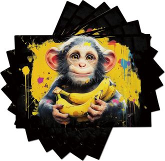 Generic 4 St&uuml;ck Platzset Streetstyle-Tier, 30x45cm Abwaschbar, Bedruckte Tischsets, Schwarzer Gorilla mit Farbspritzern rutschfeste aus Leinen dekorativ, Geei