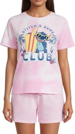 Disney Stitch T-shirt et Short pour Femmes, Pyjama Coton Ensemble 2 Pi&egrave;ces Stitch Design Surf Club, Cadeau pour Femmes et Adolescents | Taille XL | Rose