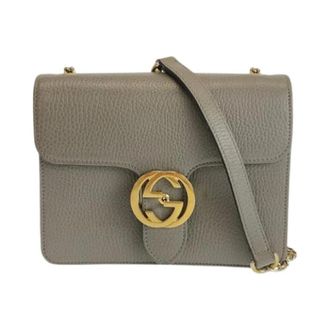 Gucci Pre-owned Interlocking G Leder Schultertasche mit Kette - - Pre-owned - Damen - Grau - ONE SIZE