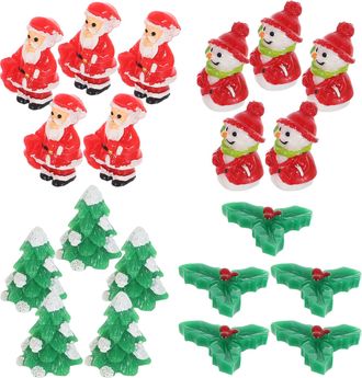 Valiclud 20 St&uuml;ck Miniatur Weihnachtsfiguren aus Robustem Kunstharz mit Schneemann Weihnachtsmann und Stechpalmenblatt Handgefertigte Mikro Dekoration f&uuml;r Bast