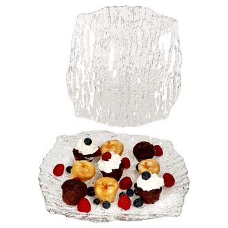 Van Well 2er Set St Tropez Servierplatte aus Glas I quadratisch I (LxB) 28x28cm I mit Struktur und Relief I Buffet-Platte für Kuchen, Sushi, Fingerfood, Fisch 