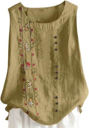 Generic Haut sans manches brod&eacute; boutonn&eacute; sur le devant pour femme - Coupe ample - L&eacute;ger - Pour le quotidien, les vacances, les voyages, gris, 5XL