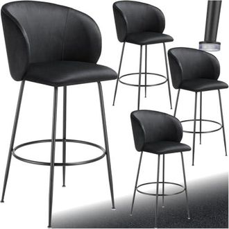 TecTake Lot de 4 Tabouret Bar Aspect Velours Chaise de Bar avec Repose-Pieds Chaise Haute Cuisine pour îlot Central H106cm Rembourrée avec Dossier Tabouret Ha