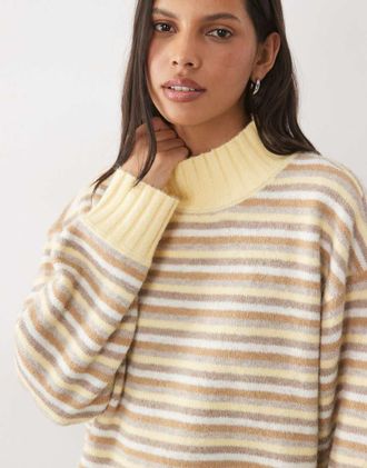 Abercrombie & Fitch Oversize-Pullover mit Stehkragen und gelbem Multistreifenmuster-Neutral