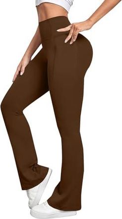Generic Pantalon de yoga pour femme avec taille, jambe large, sans traces disgracieuses, jambes l&eacute;g&egrave;rement &eacute;vas&eacute;es et leggings pour femme taille longue, marro