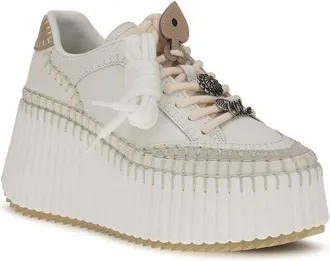 Chlo&eacute; Womens White Calf Leather Bos Taurus Platform Sneakers