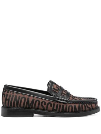 Moschino mocassins bicolores &agrave; logo en jacquard - Marron