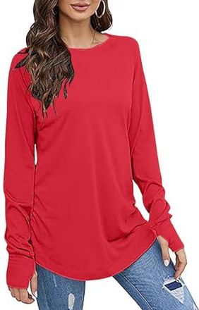 Generic Pull pour femme avec trou pour le pouce - T-shirt &agrave; manches extra longues - Col rond - T-shirt raglan d&eacute;contract&eacute; et confortable - T-shirt pour leggin