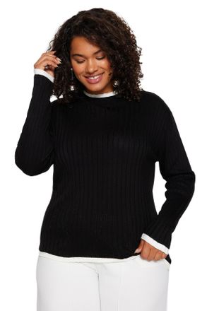 Trendyol Trendyol Womens Damen Gerade Lange Ärmel Tailliert Plus Size Sweater, Black, XXL Größen