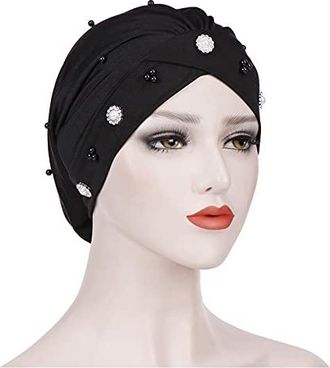 Generic Turban musulman pour femme avec perles - Chapeau hijab tresse turban - Cancer - Chimo - Bandana 2024, Noir, taille unique
