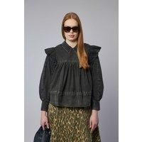 Ganni Garment Dyed Cotton Frill Blouse