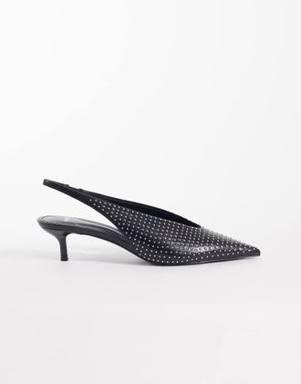 Mango Spitze Schuhe in Schwarz mit Verzierung und Kitten-Absatz