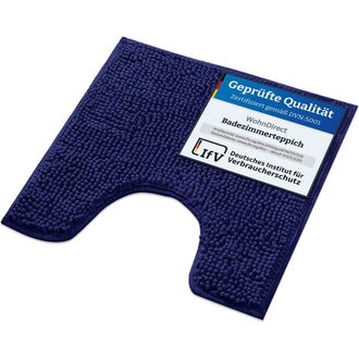 WohnDirect WC Vorleger mit Ausschnitt 45x45 cm Dunkelblau - Weiche Toilettenmatte f&uuml;r Stand-WC - Hochflor Badematte Saugstark & Bodenschonend (Versand aus DE)