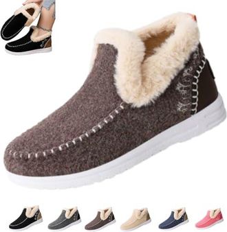 Generic Bottes orthop&eacute;diques confortables en polaire &agrave; enfiler, chaussures plates antid&eacute;rapantes avec doublure en peluche chaude pour femme, bottines dhiver c