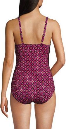 Lands End Badeanzug mit Ringdetail und V-Ausschnitt, Damen, Größe:36 regular, Lila, Nylon-Mischung, by Lands End