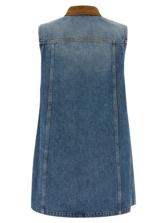 Versace Suede-Collar Denim Dress - Blue