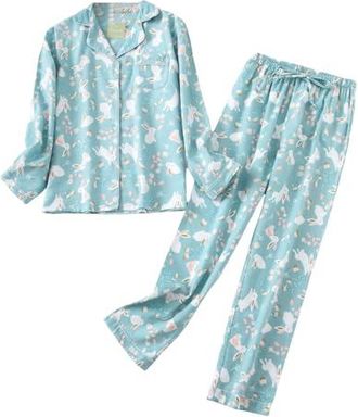 Generic Ensemble de pyjama en flanelle de coton pour femme, ensemble de pyjama confortable Sleepwea boutonn&eacute;, manches longues et cordon de serrage sur toute l