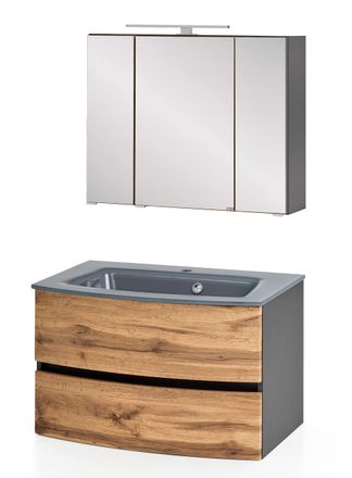 M&ouml;belando Waschtisch-Set Badezimmer Bad-Set Kopenhagen II Grafitgrau, Wotaneiche