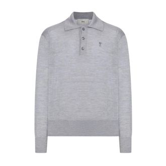 Ami Graue Wollpolo mit Besticktem Detail - - Tops - Herren - Grau - XL