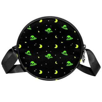 Generic Sac &agrave; bandouli&egrave;re rond pour femme, petit sac &agrave; bandouli&egrave;re vert avec fermeture &eacute;clair, bretelles r&eacute;glables, sac &agrave; main rond d&eacute;contract&eacute; pour femmes et