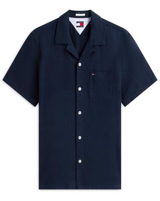 Tommy Hilfiger Kurzarmhemd mit Leinenanteil und Resort-Kragen in