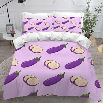 Generic Bettw&auml;sche 155x200 Auberginen Bettw&auml;sche Sets Lila Gem&uuml;se Bettenset 3D Druck Weich Microfaser Bettdeckenbezug mit Rei&szlig;veschluss und 2 Kissenbezug f&uuml;r 