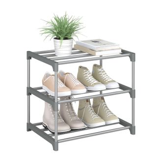 Woltu Schuhregal schmal 3 Ebenen, Schuhorganizer Schuhaufbewahrung platzsparend, offener Schuhschrank Metall, f&uuml;r 6 Paar Schuhe, Eingang, Flur, Wohnzimmer, 