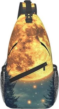 Generic Sac &agrave; bandouli&egrave;re 3D pleine lune, &eacute;toiles et pin, ciel nocturne, sac &agrave; bandouli&egrave;re, sac &agrave; dos de voyage pour homme, sac &agrave; dos de randonn&eacute;e pour homme