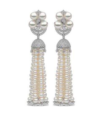 Yoko London boucles doreilles en or blanc 18ct orn&eacute;es de perles et diamants - Argent