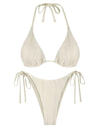 Zaful Bikini-Sets f&uuml;r Damen, Neckholder, Zweiteiliger Badeanzug, gerippt, hoch geschnitten, zum Binden an der Seite, Tanga, Badeanzug, sexy, gepolsterte Bad
