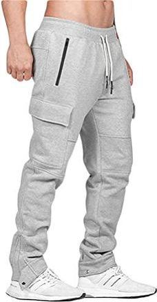 Onsoyours Pantalon Jogging Homme Slim Pantalons De Sport Casual Workout Pantalon De Travail Ceinture &Eacute;lastique Jogger Pants avec Poches Streetwear Gris XL