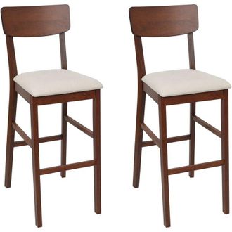Beliani Beliani - Lot de 2 Chaises de Bar en Bois Fonc&eacute; Assise Tapiss&eacute;e Beige Clair Ambler