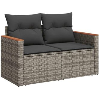 vidaXL Canap&eacute; de jardin 2 places avec coussins gris r&eacute;sine tress&eacute;e