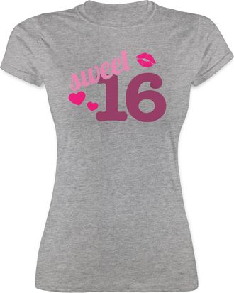 Shirtracer Shirt Damen - 16. Geburtstag - Sweet Sixteen - S - Grau meliert - Tshirt 18 Geschenke f&uuml;r m&auml;dchen 16 Jahre 16.Geburtstag endlich Oberteile Jugendliche