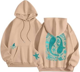 Generic Sweat &agrave; capuche 2026 pour femmes avec cordon de serrage, manches longues, &eacute;paules tombantes et poche, kaki, XXL