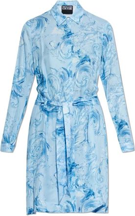 Versace Jeans Couture Femme, Robes, Bleu, Taille: 34 FR Printed Twill Viscose Shirt Dress