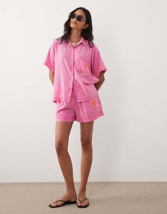 Rip Curl Short densemble de plage &agrave; rayures - Rose vif