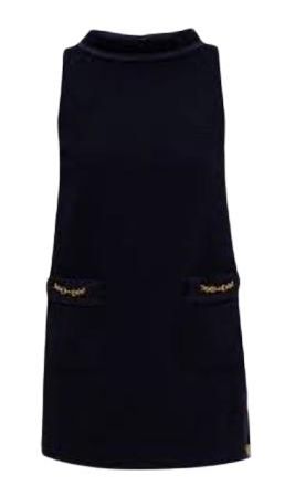 Gucci Navy Wool Blend Shift Dress with Gold Detail Size L