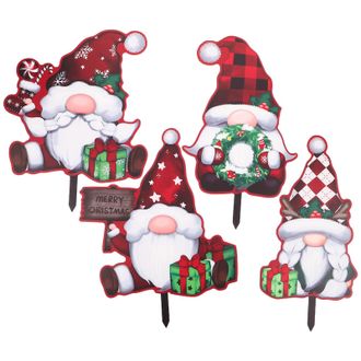 Garneck 4 Stück Weihnachts Gartendeko mit Gartenwichteln und Winterlichen Gartenschildern Wetterfeste Dekorative Gartenstecker für Terrasse und Außenbereich