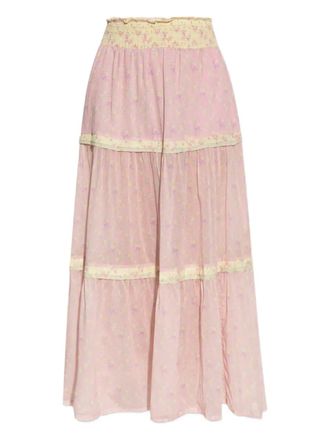 LoveShackFancy jupe longue à fleurs - Rose