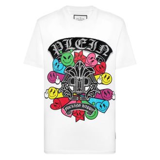 Philipp Plein Homme, Tops, Blanc, Taille: M T-shirt Col Rond MC