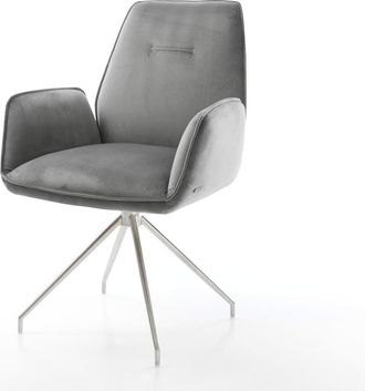 DELIFE Esszimmerstuhl Zoa-Flex Samt Grau Kreuzgestell konisch Edelstahl Taschenfederkern, Esszimmerstühle