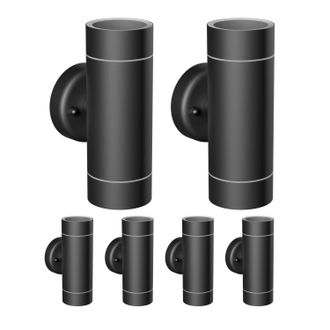 LEDs Com 6 Stück Wandleuchte WEDO für außen, IP44, Up-/Downlight, schwarz matt, rund, 2x GU10 max. 35W