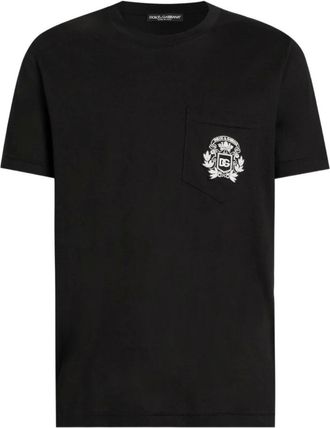 Dolce & Gabbana Homme, Tops, Noir, Taille: L T-shirt en coton avec broderie