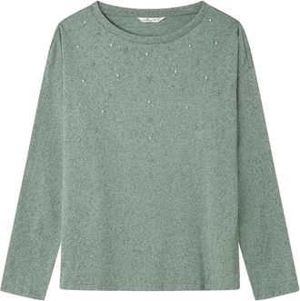 Springfield Damen Long Sleeve Round Neck T-Shirt with Frontal Pearls Lang&auml;rmeliges, gr&uuml;n, L