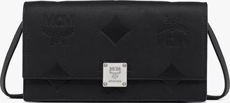 MCM Aren Portemonnaie aus gepr&auml;gtem Leder mit Monogramm und Kettenriemen